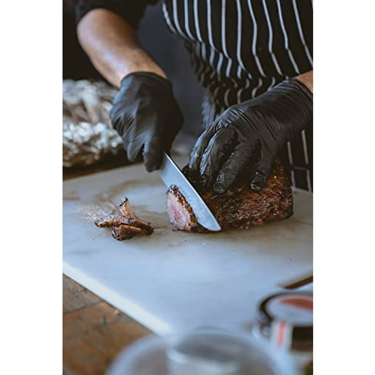 LavaLock Heavy Duty Thick 5.5 Mil Black Disposable Nitrile BBQ Gloves with 2 cotton liners for outdoor cooking grilling smokers and barbecue competition, chef or kitchen use (40, Extra-Large)