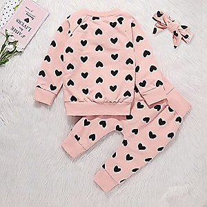Dimoybabe Baby Girl Clothes Toddler Fall Winter Outfits Set Long Sleeve Ruffle Shirts Tops + Pant + Headband 3pcs 0-6 Months, Pink, Black