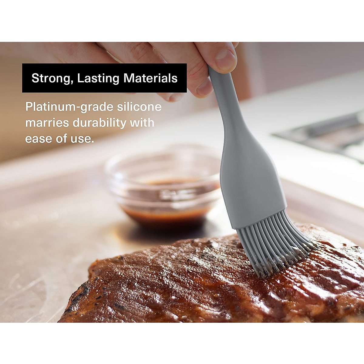 Metal Oxygen Silicone Kitchen Brush Basting - Silicone Cooking Brush - Butter, Sauce & Oil Brush for Cooking - Nylon, Silicone - 3.5 Ounces, Gray