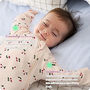 Transitional Swaddle Sack with Arms Up Length Sleeves and Mitten Cuffs, Self-Soothing Sleeping Bag 2 Ways Zipper, Wearable Swaddling Blanket for Newborns Baby Boys Girls Snug Fit Calms Startle Reflex