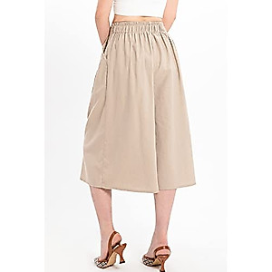 Lisskolo Linen Pants for Women Cropped Wide Leg Elastic Waist Casual Culottes Pants with Pockets Khaki XL