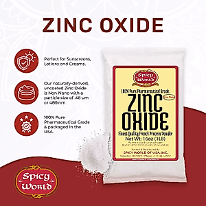 Spicy World Zinc Oxide 1 Pound Bag - NON NANO Uncoated - 100% Pure Pharmaceutical Grade - Perfect for Sunscreen, Lotions, Creams