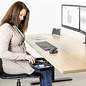 VIVO Black Adjustable Under Desk Mounted Pencil Drawer with Mouse Platform, Storage Tray Office Desk Organizer with Swivel, DESK-AC05M