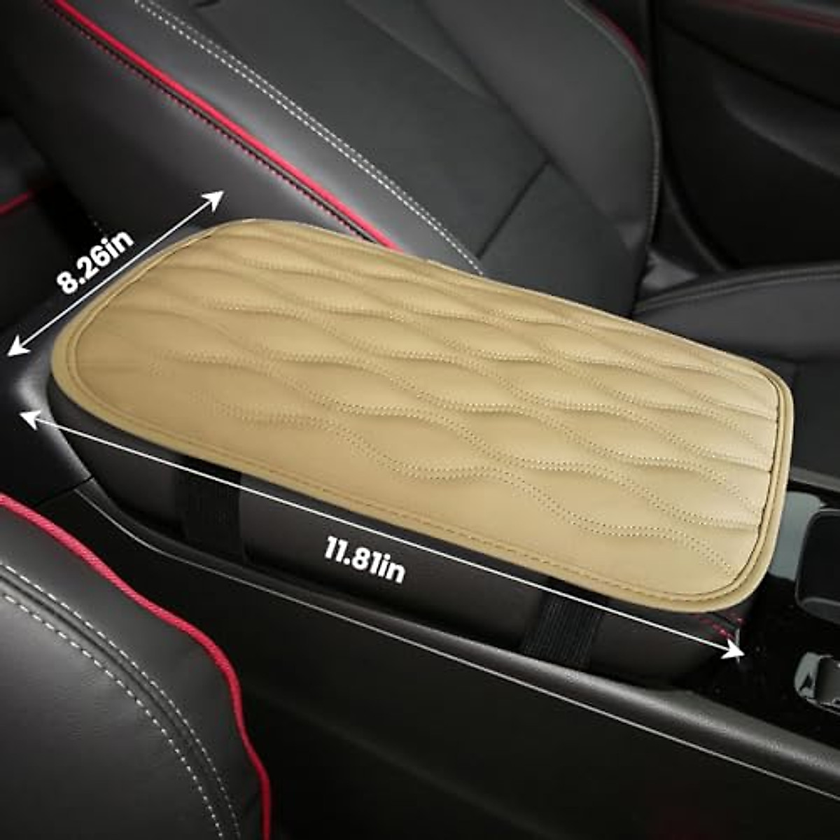 Osilly Car Center Console Cover, PU Leather Waterproof Armrest Storage Box Mat, Soft Non-Slip Auto Armrest Seat Box Protector, Car Interior Accessories for Most Vehicle, SUV, Truck (Beige)