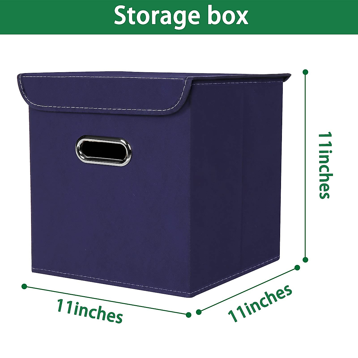 STOREONE Foldable Storage Bins Cubes Storage Organizer With Lid,Fabric Cube Storage Box With Handle,For Home Bedroom Office,Closet, Clothes, Toys,3 Pack,（Navy Blue