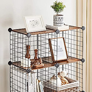 SONGMICS Wire 6-Cube Storage, Modular Storage Unit, Closet Organizer, 11.8 x 11.8 x 11.8 Inches Cubes, for Books Folded Clothes Shoes Toys, in The Dorm, Apartment, Rustic Brown and Black ULPM023A01