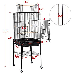 Topeakmart Play Open Top Standing Bird Cage with Removable Stand Wheels Black