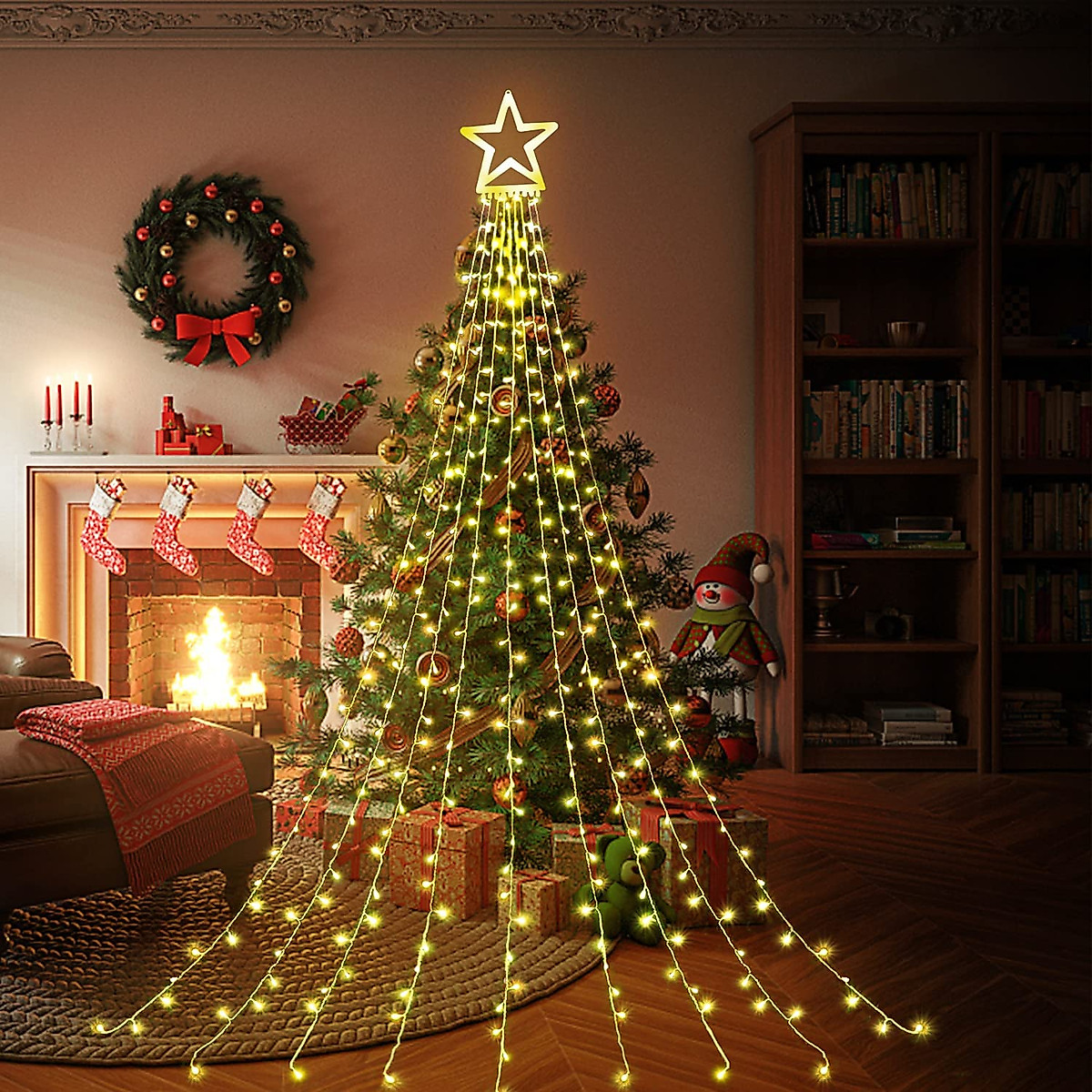 FUNIAO 320 LED Waterfall String Lights for Christmas Trees, Parties, Yard, Garden, and Home Decor (Warm White)