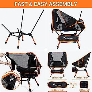 Sportneer Camping Chairs, Folding Chairs for Outside Adjustable Height Beach Chair for Adults Portable Camp Chairs Foldable Compact Backpacking Chair for Camping Hiking Picnic Outdoor (1, Orange)