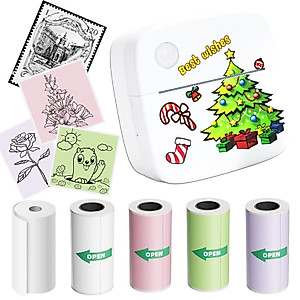 DOLEWA Sticker Printer with 5 Rolls Paper, Mini Portable Sticker Maker Machine Thermal Pocket Printer, Inkless Note Printer, Bluetooth Label Printer for Study, Scrapbook, DIY Journal, Memo, Photos