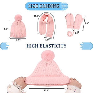 Kids Winter Hat Scarf Mittens Set Toddler Knitted Beanie Girls Fleece Children Neck Warmer Boys Warm Gloves 2-7 Years (Light Pink)