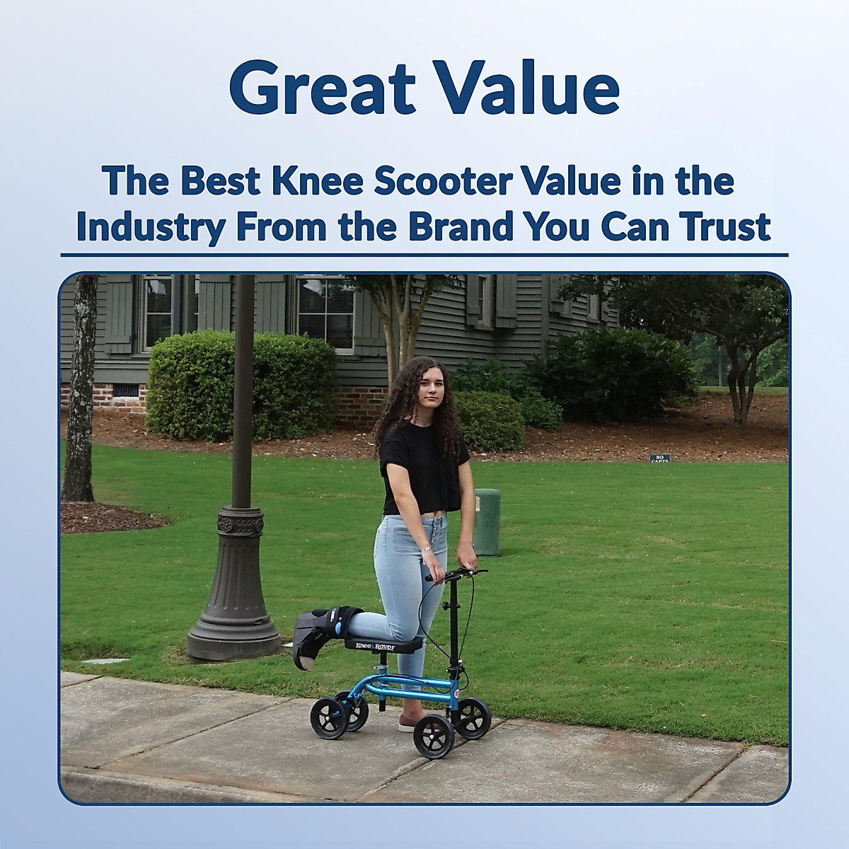 KneeRover Economy Knee Scooter Steerable Knee Walker for Adults for Foot Surgery, Broken Ankle, Foot Injuries - Foldable Knee Rover Scooter for Broken Foot Injured Leg Crutch with Dual Brakes (Blue)