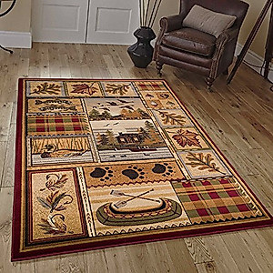 CR Wildlife Nature Cabin Lodge Scene Duck Boat Fish Area Rug (5 Feet 3 Inch X 7 Feet 5 Inch)