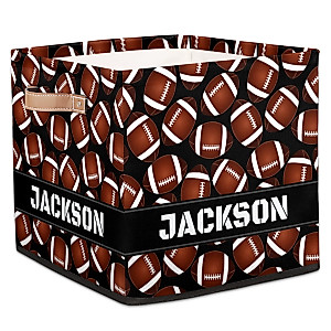 RIRIX Personalized Storage Bin, Custom Storage Baskets for Organizing with Handles, Foldable Storage Box for Closet Cloth Baskes Toy Football