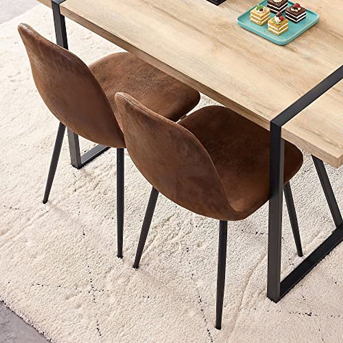 Yoluckea 5 Piece Dining Table Set, Modern Farmhouse Wood Dining Table with 4 Dining Chairs Set, Rectangular Kitchen Table Upholstered Fabric Side Chairs, 55.1" W x 31.4" D x 29.9" H