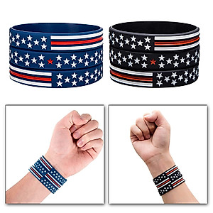 COYOUCO 10 Pack American Flag Bracelets -Thin Red Line Silicone Rubber Wristband Stretch Set for Americanism, Patriotic, Holiday, Army and Sport Fans, ndependence Day, Gifts for Teens Men Women