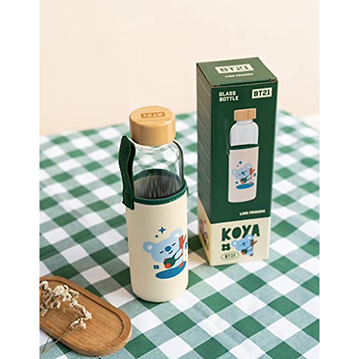 Grupo Erik BT21 Official Merchandise Koya Glass Water Bottle - 500ml / 17oz - Glass Bottle - Hot&Cold Water Bottle - Water Bottle 500ml - BT21 Merchandise - BT21 Koya - Kawaii Water Bottle