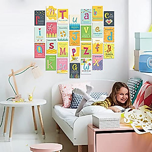 LHIUEM Abc's of God Scripture Wall Collage Kit, Bible Verse Wall Art,Set of 27 (4 X 6 Inch) Alphabet Scripture Cards,Inspirational Poster, Christian Kids Wall Kit for Classroom Playroom Wall Decor