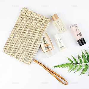 AUEAR, Women's Hand Wrist Type Straw Clutch Bag Bohemian Summer Beach Sea Handbag Purse Zipper Wristlet