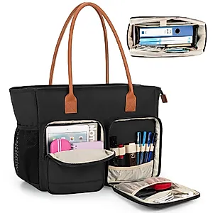 CURMIO Teacher Tote Bag for Women, Large Work Tote for Teachers, Laptop Messenger Bag for School, Black (Bag Only)