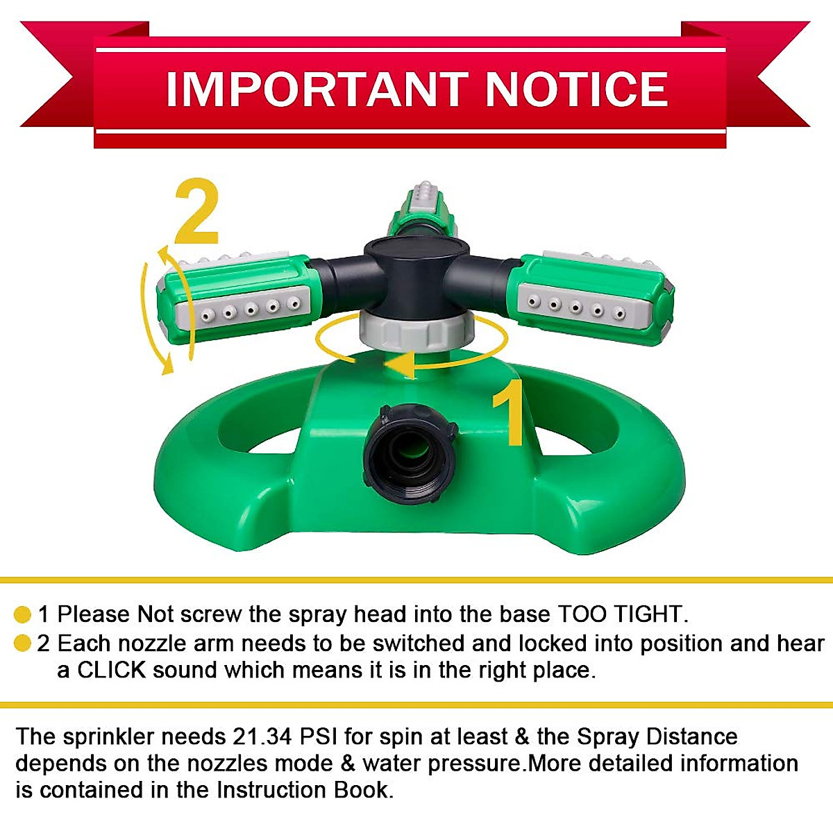 Hinastar Lawn Sprinkler, Automatic Garden Water Sprinkler, Upgrade 360 Degree Rotation Irrigation System, Large Area Coverage, Sprinkler for Yard, Lawn, Kids and Garden-1Pack（Light Green）