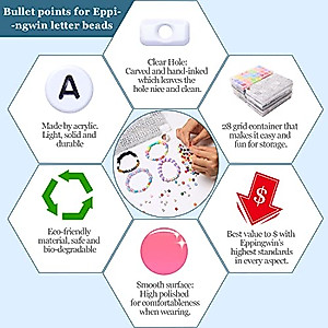 Eppingwin 1400 pcs Letter Beads, 4x7 mm Acrylic Beads, Beads for Jewelry Making, Beads for Bracelet Making, Alphabet Beads, in 28 Grid Box (White and Black)