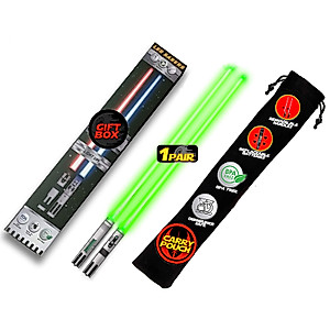 LIGHTSABER CHOPSTICKS LIGHT UP STAR WARS LED Glowing Light Saber Chop Sticks REUSABLE Sushi Lightup Sabers Removable Handle Dishwasher Safe Green 1 Pair