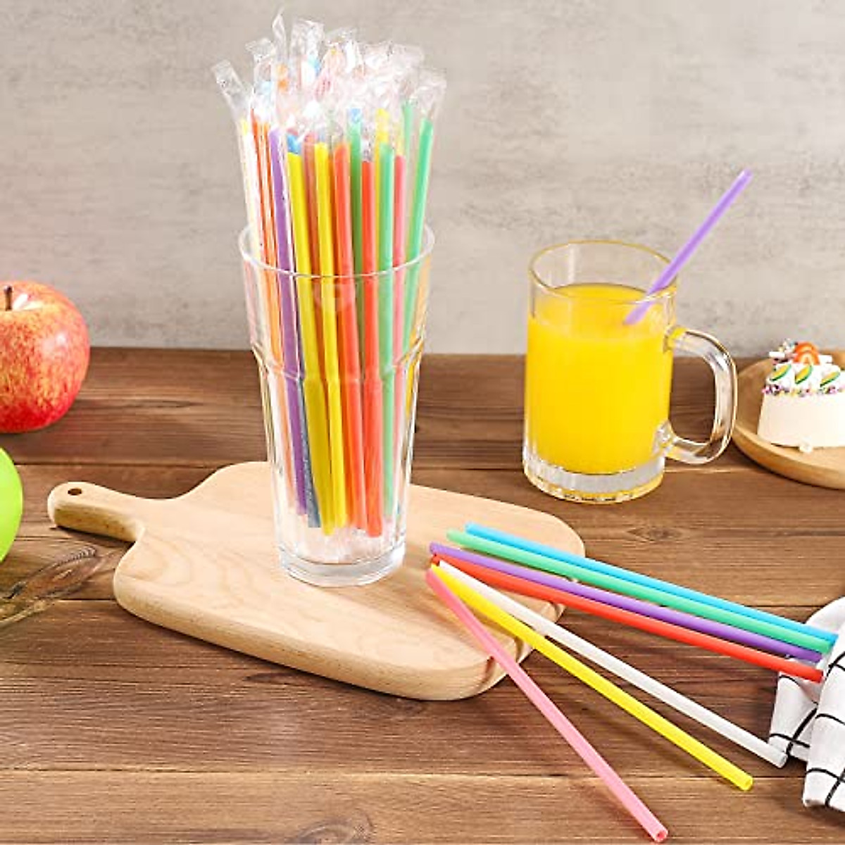 [400 Pcs] Colorful Individually Wrapped Disposable Plastic Straws(7.5" longX0.23" diameter)