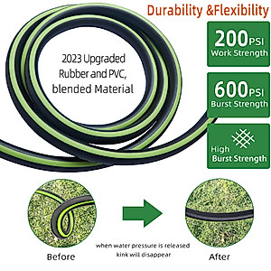 150 ft Hybrid Garden Hose–No Kink,Heavy Duty,Lightweigh Flexible,Leakproof Water Hose–5/8 in ID,3/4"Solid Brass Connectors-Rubber Car Hoses Pipe for outdoor Watering& Washing,600 Burst PSI