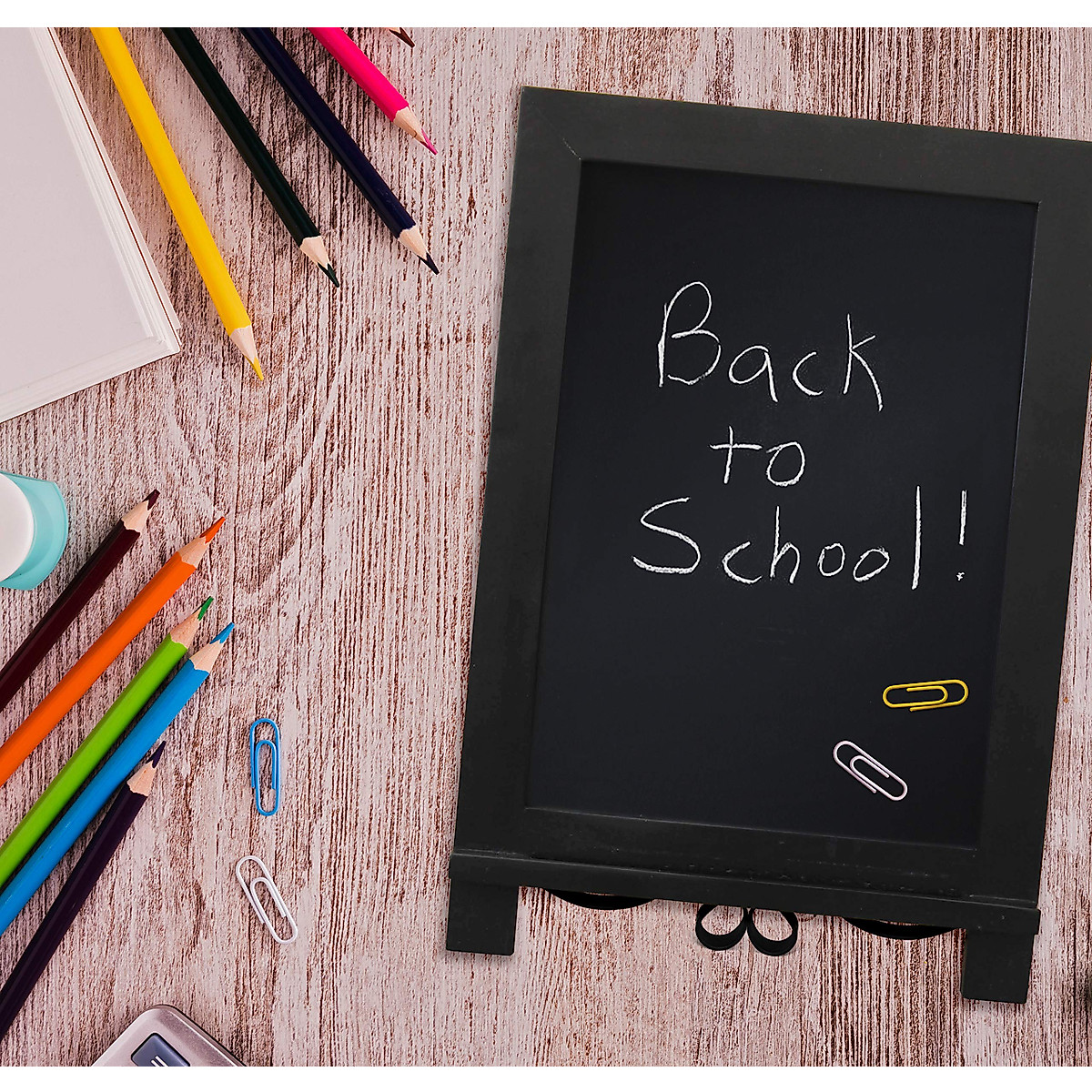 HBCY Creations Black Wooden Tabletop Chalkboard with Legs/Vintage Wedding Table Sign/Small Kitchen Countertop Memo Board/Antique Wooden Frame (9.5” x 14” Inches) (4 - Black)