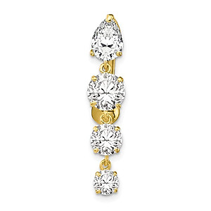 Solid 10k Yellow Gold Tops Down with 4 Dangle CZ Cubic Zirconia Belly Dangle (5mm x 28mm)