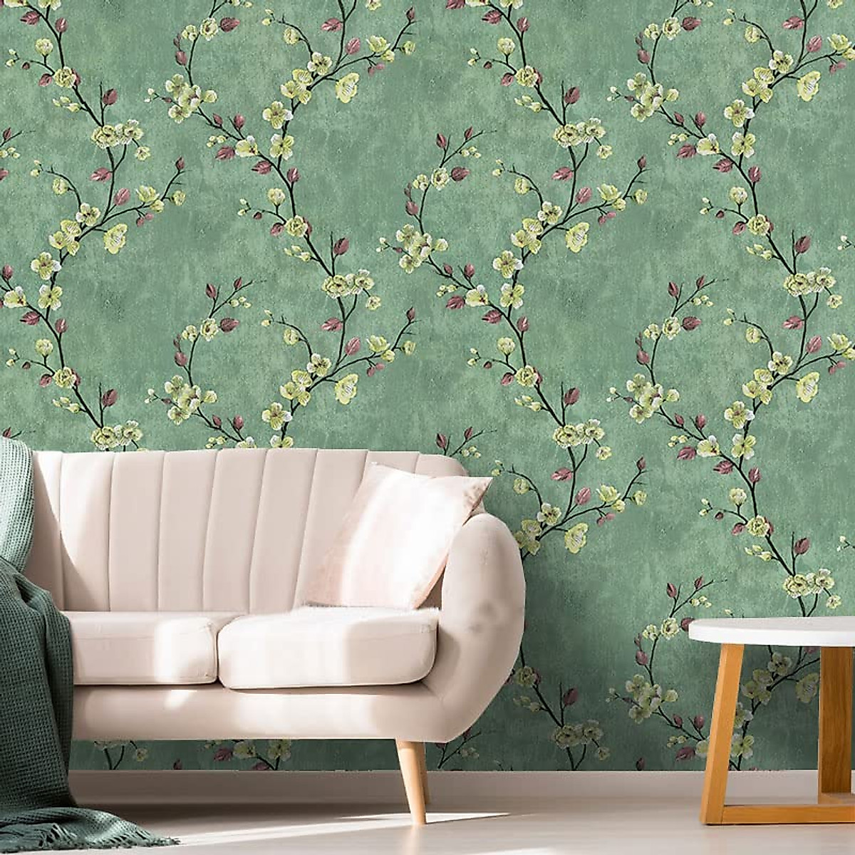 17.7'' x 118'' Floral Peel and Stick Wallpaper Green Flower Contact Paper Waterproof Removable Wallpaper Modern Wall Paper Decorative Self Adhesive Contact Paper for Walls