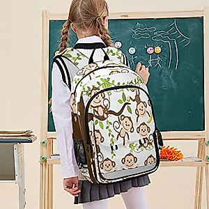 Glaphy Cute Monkey Backpack School Bag Lightweight Laptop Backpack Student Travel Daypack with Reflective Stripes