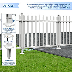 E&K 4 Sets 30"H x 84"W Vinyl White Picket Fence Panels Decorative Fencing for Front Porch Yard Garden Pool (34 Pickets, Straight)