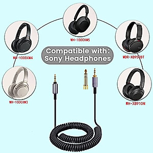 FAAEAL WH-1000XM3 Coiled Audio Cable Compatible with Sony WH-1000XM4 WH-1000XM5 MDR-XB950B1 Headsets,Audio-Technica ATH-M50xBT2 Headphones,3.5mm(1/8”) Extension Cord with 6.35mm(1/4”) Adapter/14ft