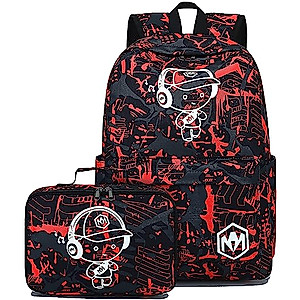 Bluboon Preschool Backpack Kids Boy Kindergarten Backpack With Lunch Box School Book Bags for Elementary Primary Schooler（Red Cool Boy