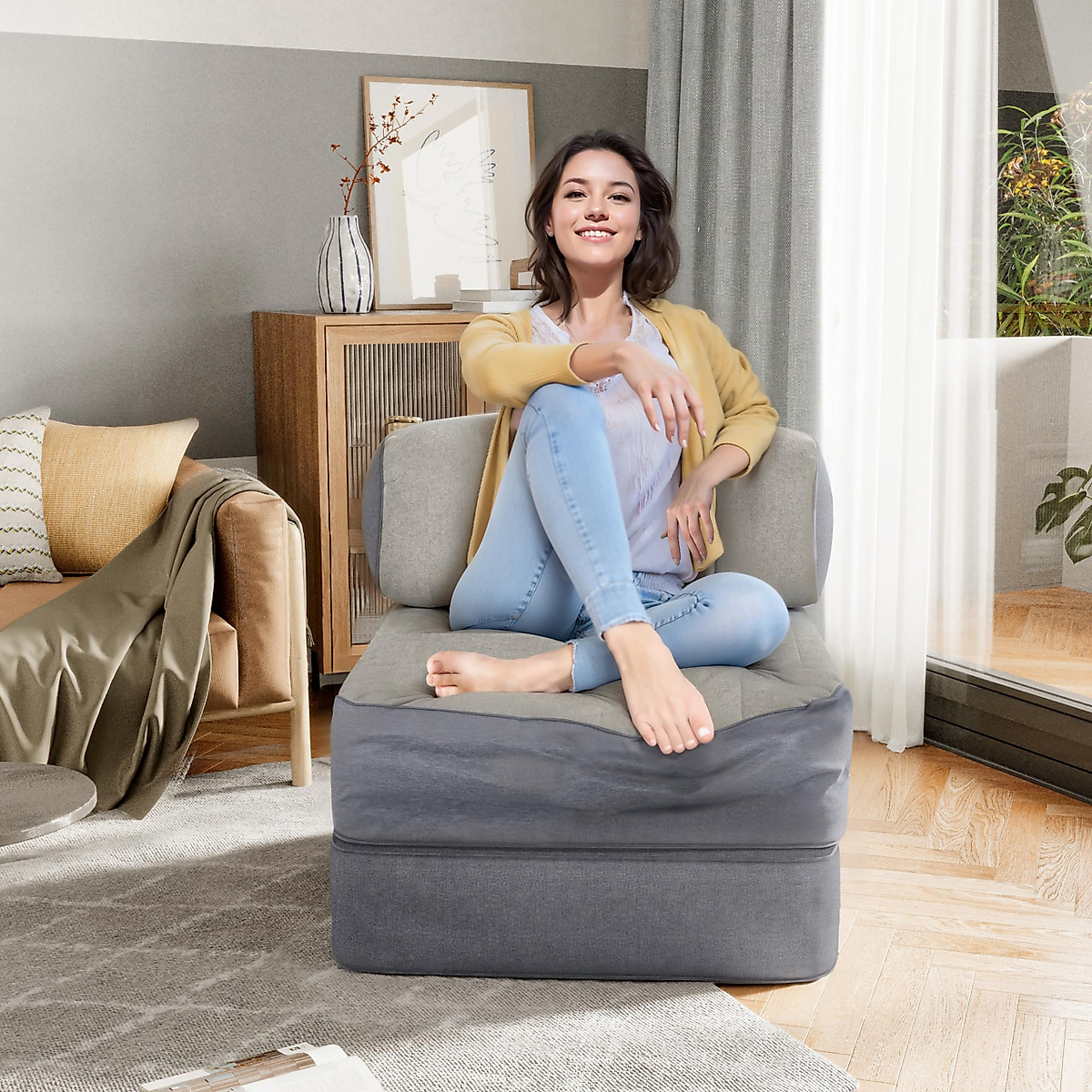 Daneey Convertible Folding Sofa Bed, Folding Chair Bed, Convertible Chair Bed Sleeper and Fold Out Couch, Foam Floor Sofa Couch Bed, Futon Sofa Bed for Bedroom/Living Room/Dorm, Gray