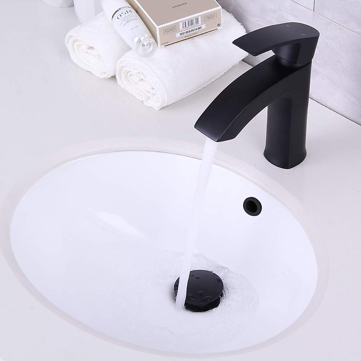 kimzcn Bathroom Sink Drain with Overflow Vessel Sink Stopper Pop Up Drain Assembly Matt Black D500031B