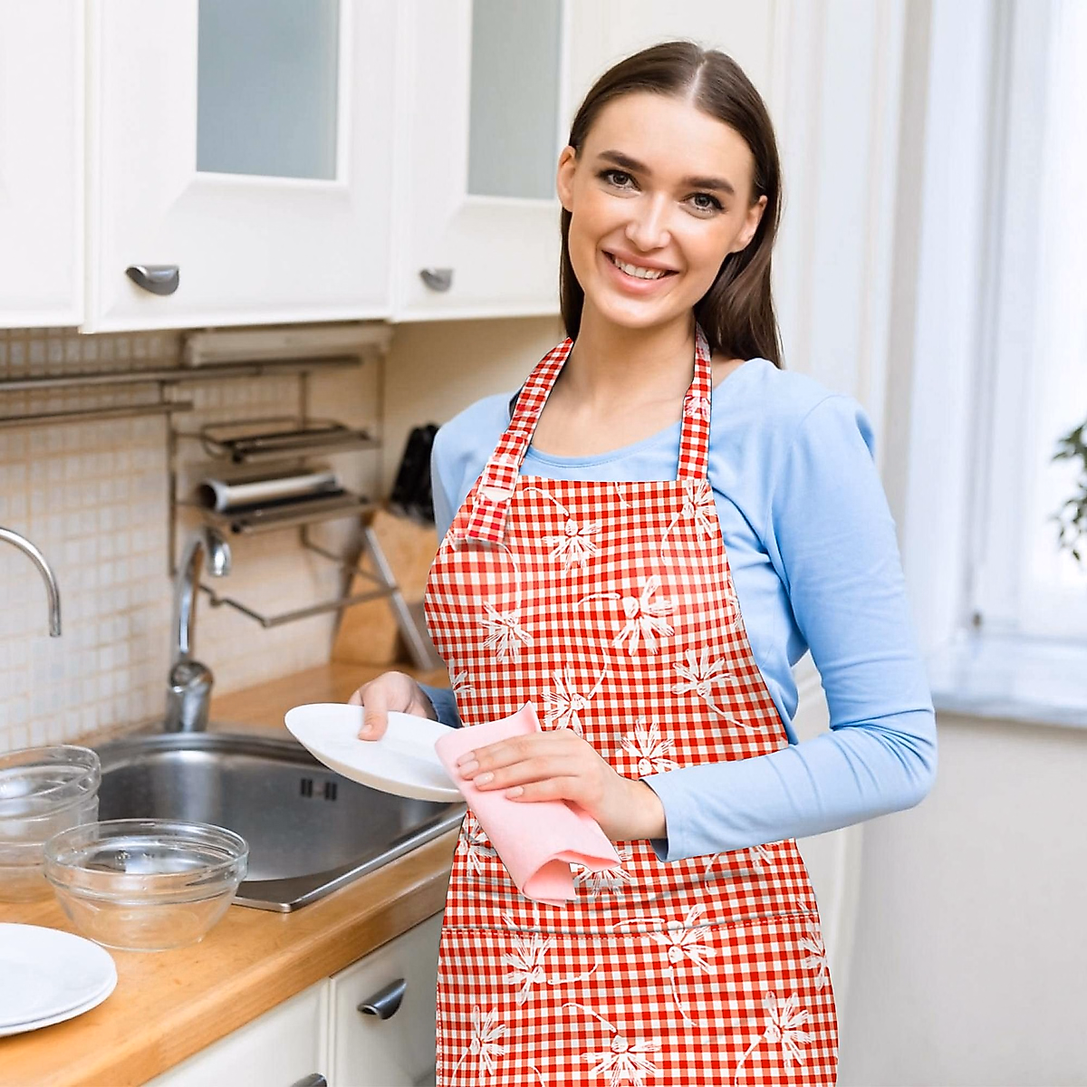 Genixart Kitchen Cooking Apron with Gift Box Pack, Adjustable Bib Chef Aprons in Large Size with Pockets for Women/Men, 100% Cotton Arts & Crafts Apron for Restaurant, Cafe, Shop (2pcs for Couples)