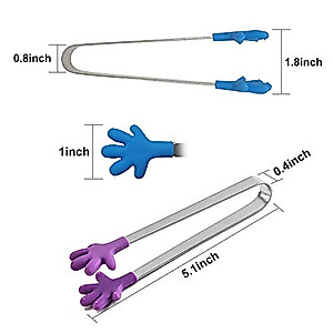8PCS Silicone Mini Tongs, 5Inch Hand Shape Food Tongs, Colourful Small Kids Tongs for Serving Food, Ice Cube, fruits, Sugar, Barbecue by Sunenlyst (Palm sharp)
