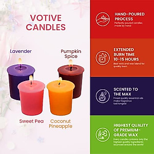 Exquizite Scented Votive Candles Gift Set - 8 pcs - Highly Scented Long Lasting Candles with 15 Hour Burn time - Lavender, Sweet Pea, Coconut Pineapple Cream and Pumpkin Spice, 2 Votives per Fragrance