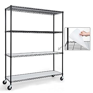 CAPHAUS NSF Commercial Grade Heavy Duty Wire Shelving w/Wheels, Leveling Feet & Liners, Storage Metal Shelf, Garage Shelving Storage, Utility Wire Rack Storage Shelves, w/Liner, 60 x 18 x 76 4-Tier