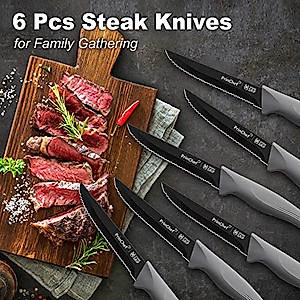 PrinChef Knife Set, 19 Pcs Rust Proof Knives Set for Kitchen, with Acrylic Stand, Sharpener, Scissors and Peeler, Stainless Steel knife sets with Black Coating, Nonstick and No Scratch