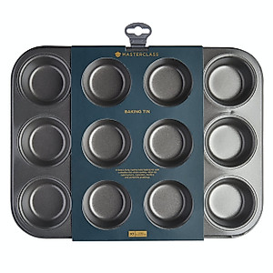 Masterclass Heavy Duty 12 Hole Cupcake Baking Tray Tin Pan with Double Layer Non-Stick Coating | Ideal for Baking Buns, Cupcakes, Yorkshire Puddings and Muffins