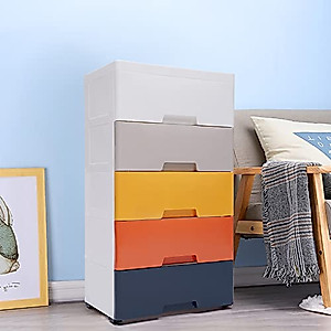 5 Layers Plastic Storage Cabinet, Storage Dresser with 5 Drawers, Organizer Unit for Hallway Entryway, Home Furniture Suitable for Boy's Girl's Room, Playroom, Bedroom