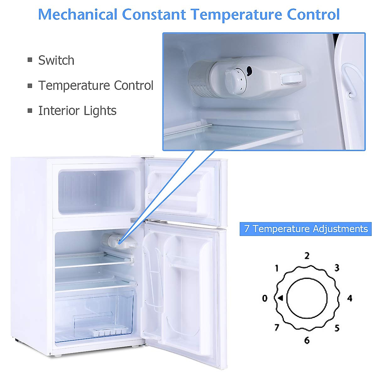 KOTEK Mini Fridge with Freezer, 3.2 Cu.Ft Compact Refrigerator with Reversible 2 Doors, 7 Level Adjustable Thermostat & Removable Shelves, Small Refrigerator for Bedroom/Office/Dorm/Apartment (White)