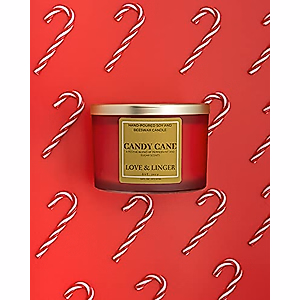 Peppermint Candle | Christmas Candles | Luxury Soy & Beeswax Candles for Home | 16 oz. Large Jar 3 Wick Candle | Candy Cane Candles | Winter Candle | Holiday Candle