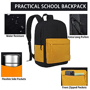 SUPACOOL Lightweight Casual Laptop Backpack with USB Charging Port For for Men and Women, Backpack for College (Full black and yellow)