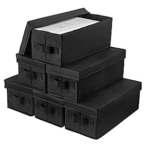 Moukeren 6 Pcs DVD Case with Lid 13.2 x 5.9 x 5.3 Inch Nonwoven Fabric Holder Decorative Organizer Storage Bins with Lids and Handles Holds 165 Discs(Black)