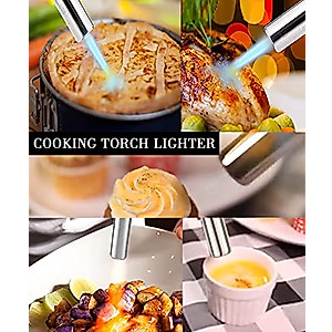 PAPA LONG Chic Refillable Long Butane Torch Lighter with Powerful Single Jet Flame for Kitchen Brulee Cooking BBQ Camping(No Butane included)